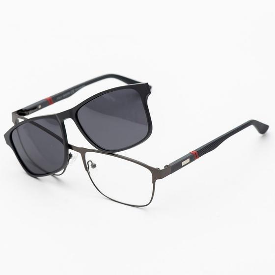 Óculos Clipon Sol Armação Masculino Retangular Grau Metal 2 em 1 Tom ...