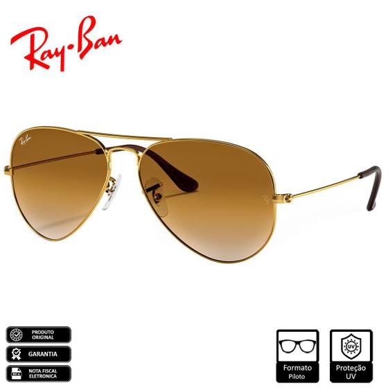 Óculos de Sol Ray-Ban Aviator Gradiente Polido Ouro Marrom Claro ...