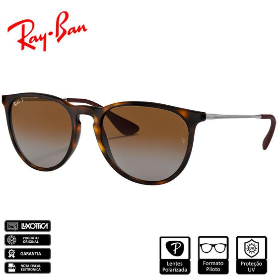 Óculos de Sol Ray-Ban Erika Clássico Polido Tartaruga Marrom Degradê ...