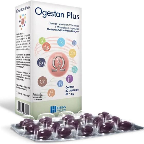 Ogestan Plus 30 Capsulas - Besins - Vitaminas A-Z - Magazine Luiza