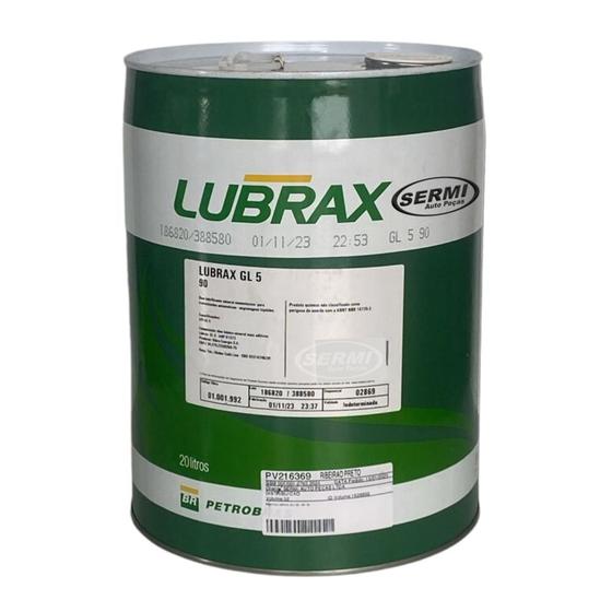 OLEO 90 CAMBIO DIFERENCIAL LUBRAX TRM-5 GL 5 BALDE 20 LTS Caminhao Onibus Maquina Agricola ...