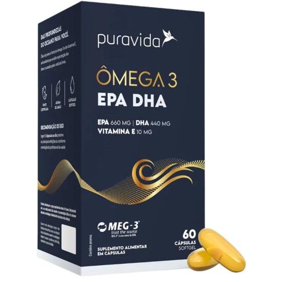 Ômega 3 1411mg EPA 660mg DHA 440mg Vitamina E 10mg 60 Cápsulas Pura ...