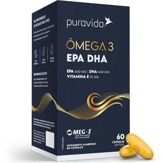Omega 3 - EPA + DHA + Vitamina E - 60 Capsulas - Pura Vida - Pura Vida - Ômega 3 / Óleo de Peixe ...