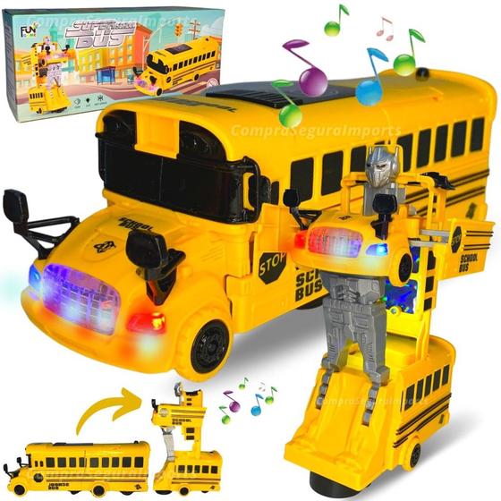 Ônibus Escolar Transformers Bate Volta Som E Luz Vira Robo - Europio ...