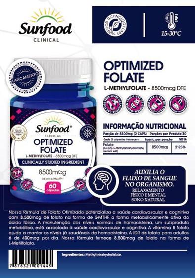 Optimized folate 8500mcg 60 cápsulas sunfood clinical - SUNFOOD ...