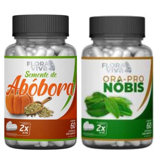 Ora Pro Nóbis + Semente De Abóbora 500 Mg 60 Cápsulas 2 Pote - Flora viva - Inibidor de Apetite ...