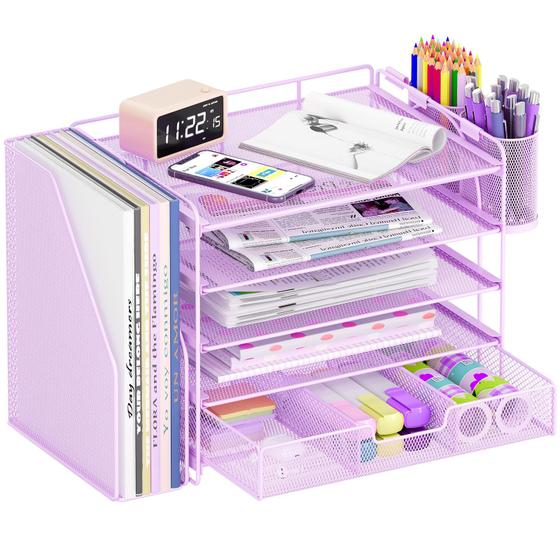 Organizador de mesa OPNICE Arquivo de papel de 5 camadas com gaveta e ...