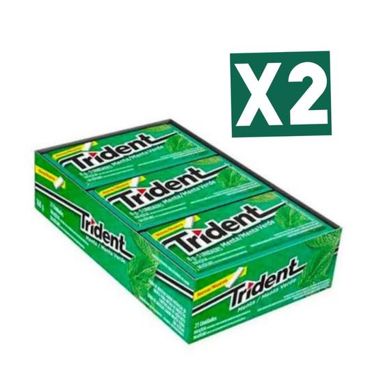 Pack 02 Caixas Goma De Mascar Chiclete Trident C/21 Menta - Kit ...