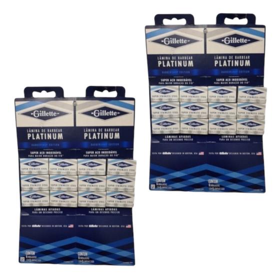 Pack 02 Cartelas Kit c/ 120 Lâmina de Barbear Gillette Platinum Az ...