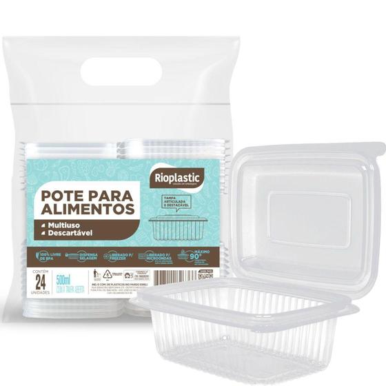 Pacote 24un Pote Retangular c/ Tampa 500ml Natural - RIO PLASTIC - Pote ...