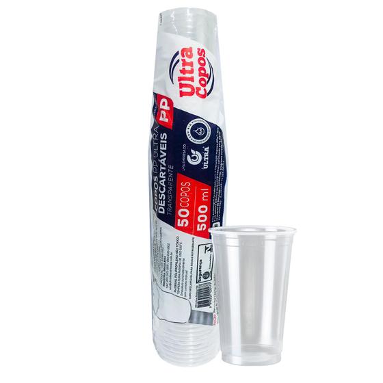 Pacote Copo PP 500ml Liso Transparente com 50 unidades (Descartável) - Ultra - Copo Descartável ...