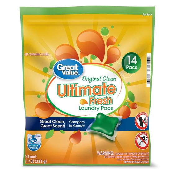 Pacotes de lavanderia Great Value Ultimate Fresh Original Clean 350 ml ...