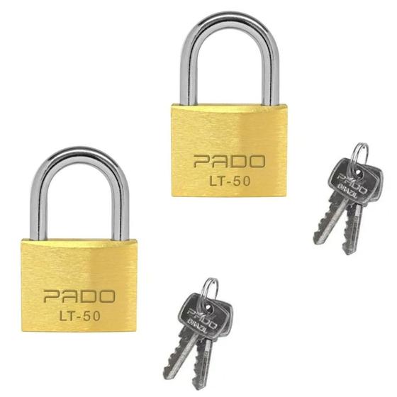 Pado Kit Com 2 Cadeados Latão Maciço Haste Aço Lt-50mm Resistente Com 4 ...