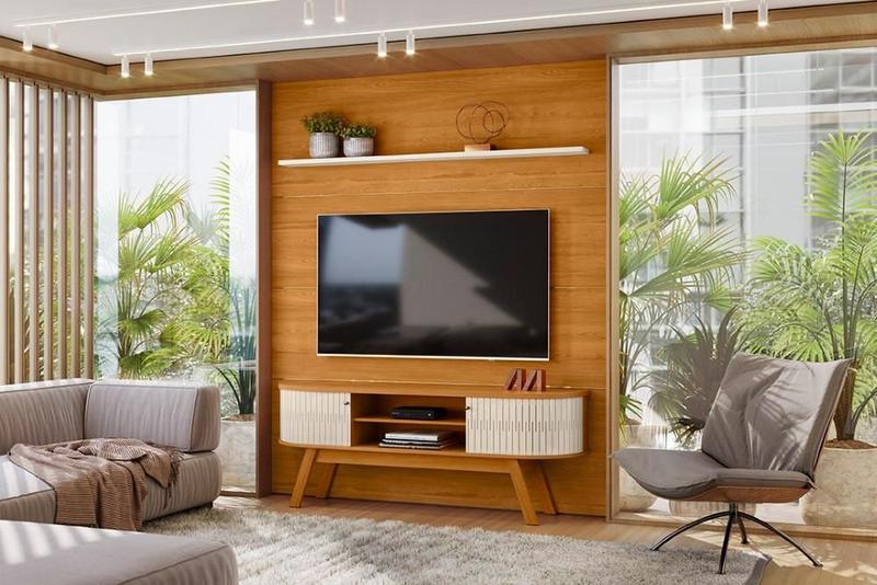 Painel com Rack Laguna Para TV até 65 Polegadas Cinamomo / Off White ...