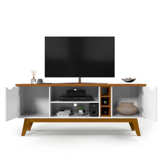 Painel Com Rack Para TV 50 Polegadas Branco Acetinado Cumaru Prism ...