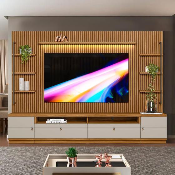 Painel Com Rack Para Tv 75 Polegadas Ripado Modulado Nature Off White Shop Jm - Linea Brasil ...