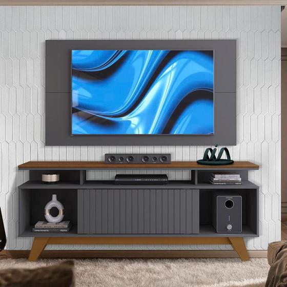 Painel Com Rack Retrô Para Tv 50 Polegadas Freijó Cinza Urbano Chamber ...