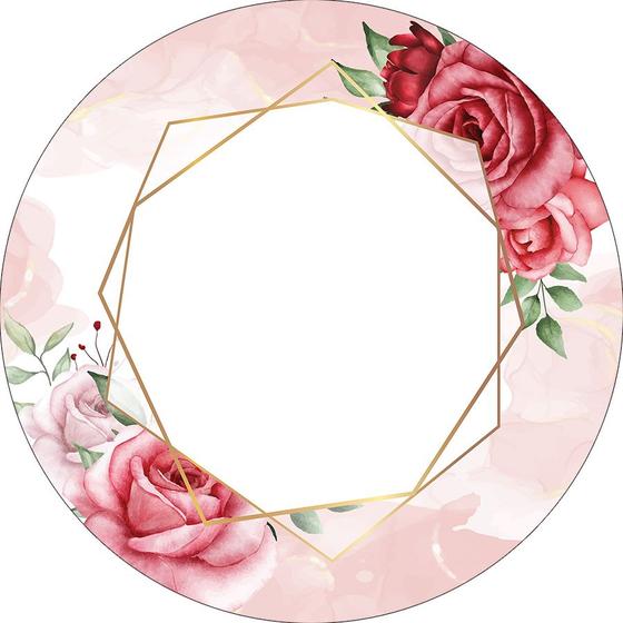 Painel De Festa Redondo 1,50x1,50 - Efeito Geométrico Floral Rosa 041 - Via Cores - Painel de ...