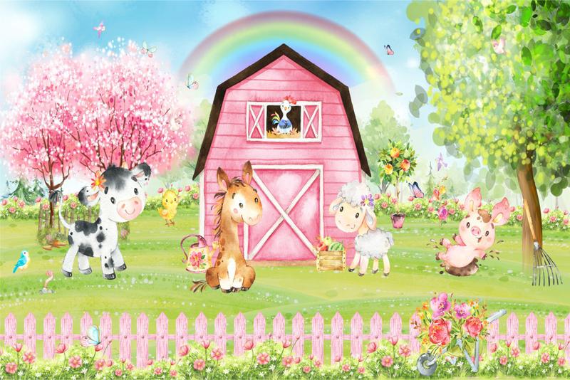 Painel de Lona Fazendinha Rosa Aquarela Festa dos Bichos - Fabrika de ...