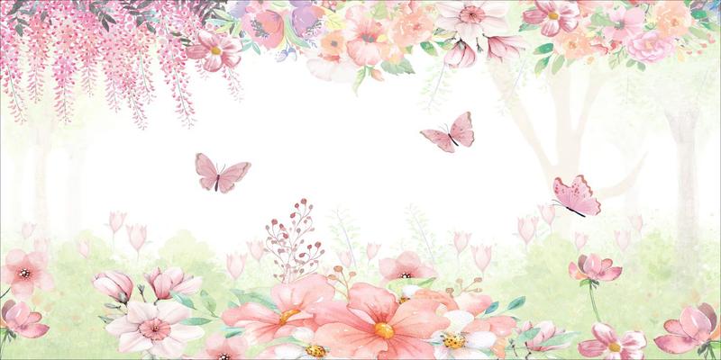 Painel de lona Portal Flores e Borboletas Aquarela Clarinho - Fabrika ...