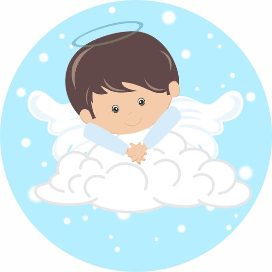 Painel de Lona Redondo Anjinho Menino Batizado Azul - Fabrika de Festa - Painel de Festas ...