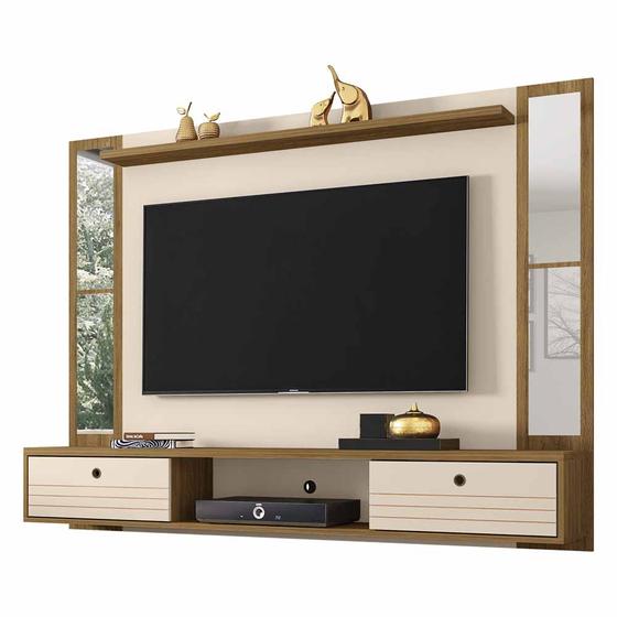 Painel de parede para TV 65 polegadas MDF e MDP e Espelho Marrom e Off ...