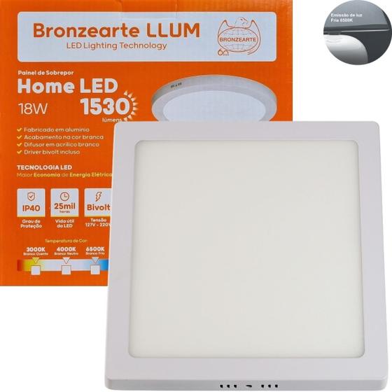 Painel De Sobrepor Home Led Quadrado 18W 6,5K Bivolt 22,5 x 22,5Cm Llum ...