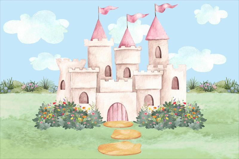 Painel de Tecido Sublimado Castelo Aquarela Rosa Flores Caminho de Pedras - Fabrika de Festa ...