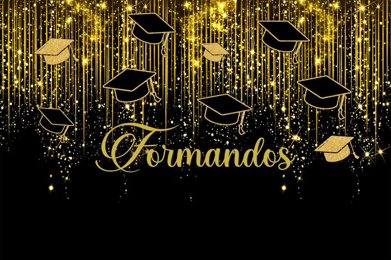 Painel de Tecido Sublimado Formandos Chuva de Luzes e Brilhos Dourados ...