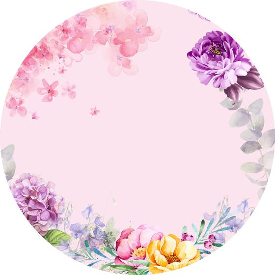 Painel de Tecido Sublimado Redondo Flores Aquarela Fundo Rosa c ...