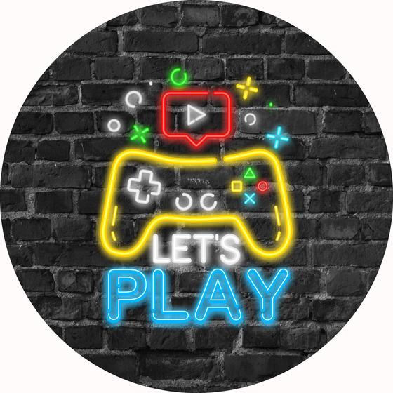 Painel de Tecido Sublimado Redondo let's play video game neon c/ Elástico - Fabrika de Festa ...