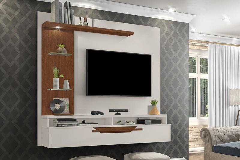 Painel de Tv 60 Polegadas com Iluminação Led Zeus Off White/Canela ...