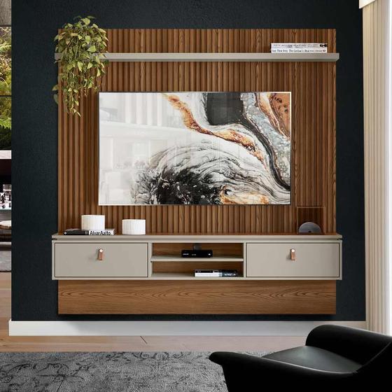 Painel De TV Ripado 75 Polegadas Freijó Off White Authentique Linea ...