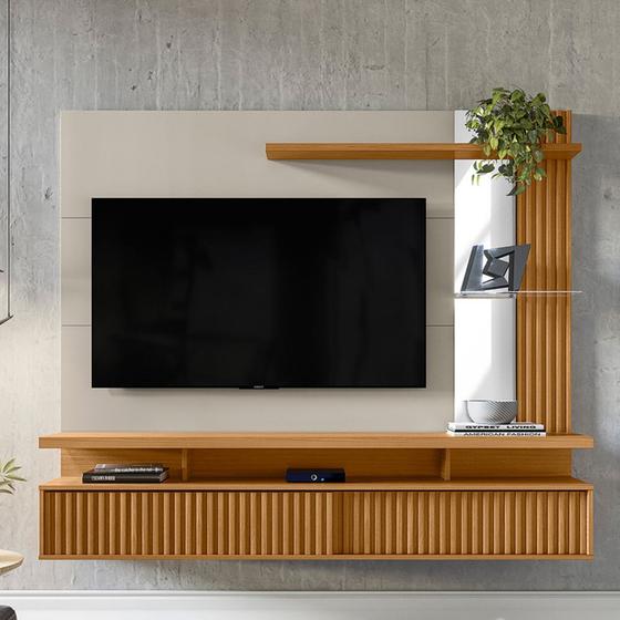Painel Decorativo Otawa MDP/MDF Porta Ripada TV até 60 Polegadas Nature/Off White G77 - Gran ...