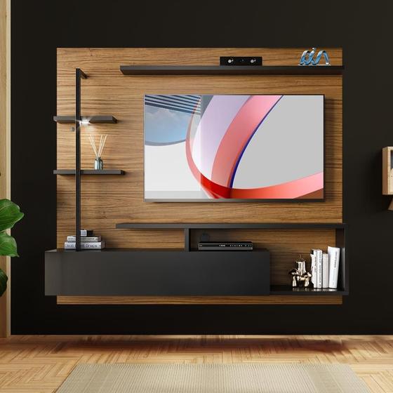 Painel Grande Para TV Até 55 Polegadas Noce Milano Preto Fosco Dylan ...
