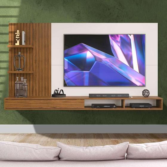 Painel Grande Ripado Para TV Até 60 Polegadas Freijó Off White Brisa Shop JM - Painel para TV ...
