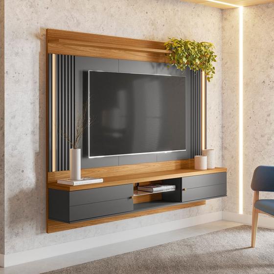 Painel Home Barcelona c/ Led para TV 75'' Nature/Chumbo - Linea - Linea ...