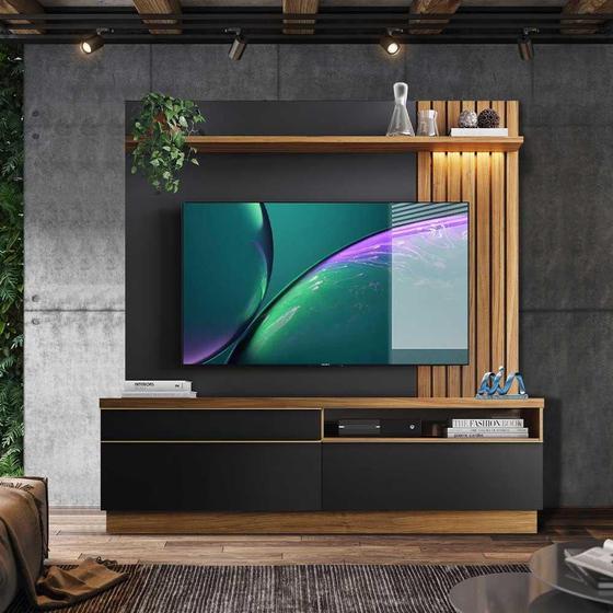 Painel Home Com LED Para TV Até 70 Polegadas Noce Milano Preto Fosco ...