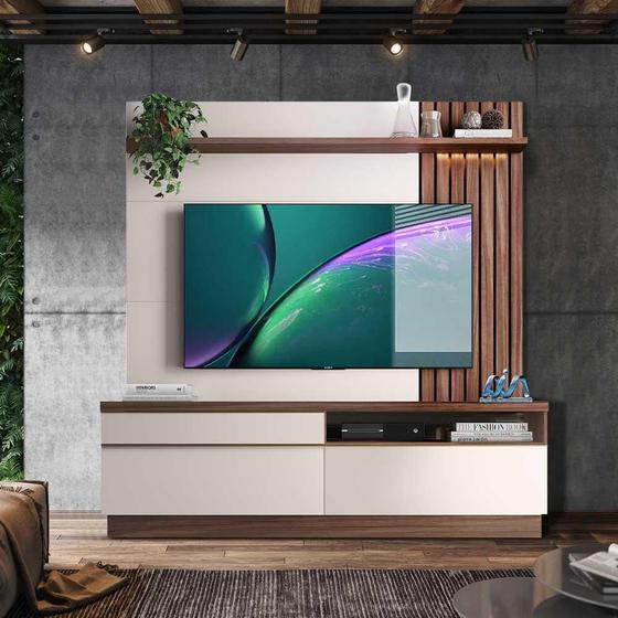 Painel Home Com LED Para TV Até 70 Polegadas Nogueira Real Off White ...