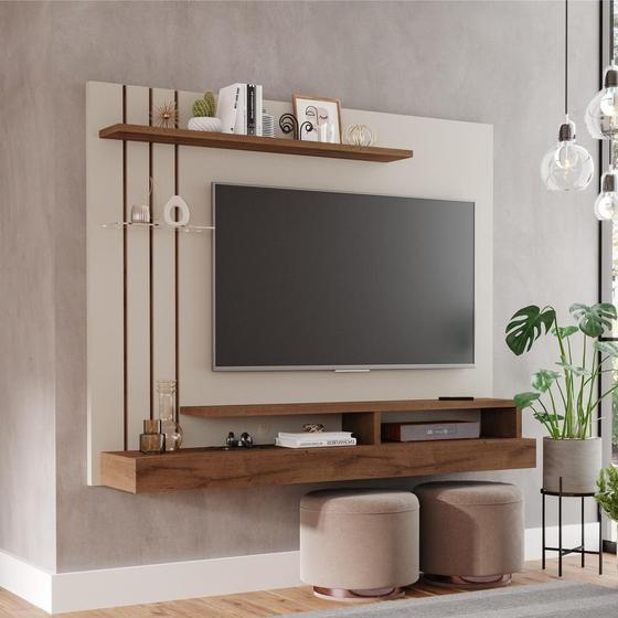 Painel Home Para TV até 50 Polegadas 160cm Off White Branco Savana 1 Prateleira Vidro Valência ...