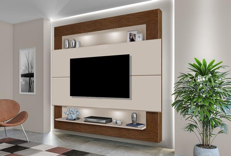 Painel Home para TV Riviera 217cm Carvalho Off White/Malbec - Móveis ...