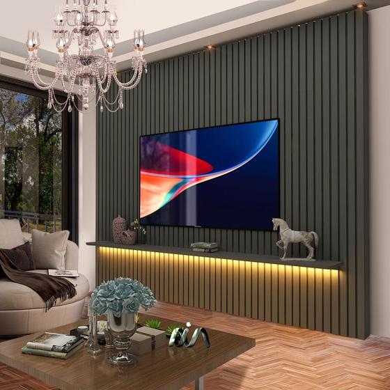 Painel Home Ripado TV Até 85 Polegadas Com LED Grafite Notório Shop JM ...