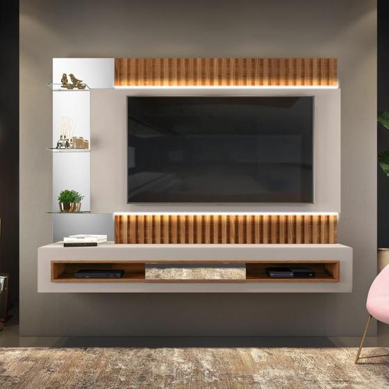 Painel Home Suspenso Para TV Até 60 Polegadas MDF LED 3 Prateleiras de ...