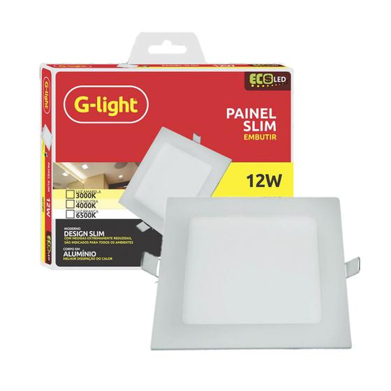 Painel LED 12w Slim Embutir Quadrado 6500k Branco Frio - G-light - Painel de LED - Magazine Luiza