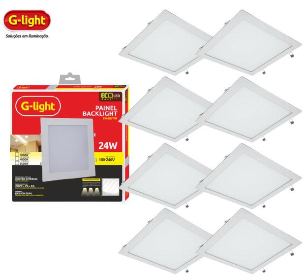 Painel led embutir 24w quadrado 6500k luz branca bivolt - glight kit 08 ...