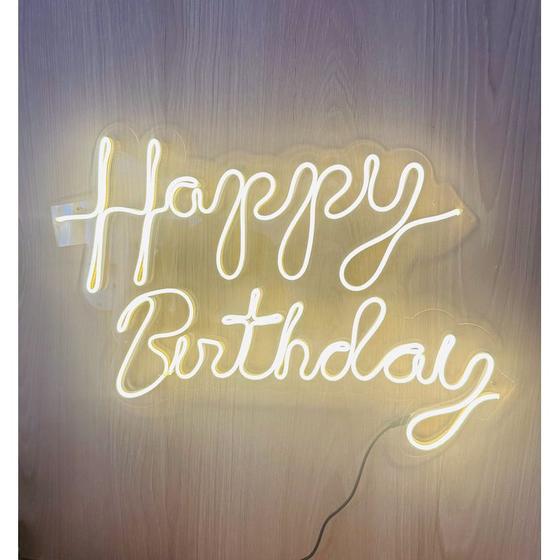 Painel Led Neon Happy Birthday- Letreiro Luminoso 60X40 acompanha fonte ...