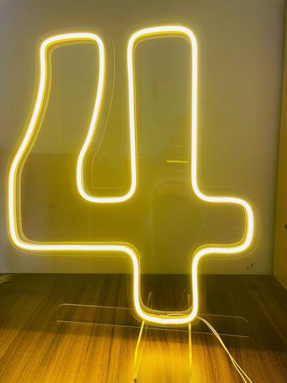 Painel Led Neon Número 4 (Quatro) Acrílico Cristal Neon 50cm Altura ...