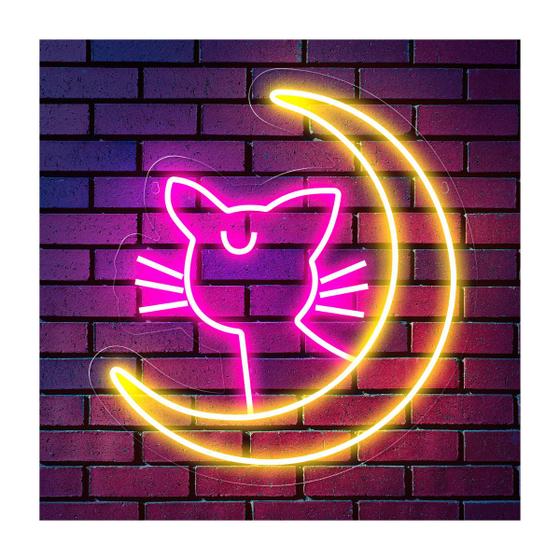 Painel Neon Led Gato Lua Luna Anime Decoração - OnTheLight - Painel de ...