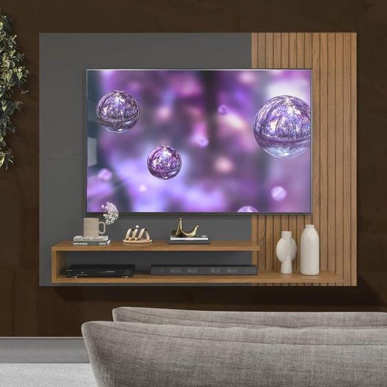 Painel Para Sala Pequena TV Até 50 Polegadas Ripado Freijó Cinza Urbano ...