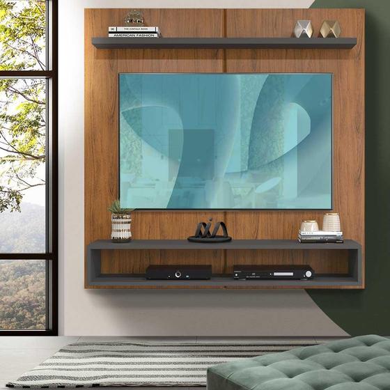 Painel Para Sala TV Até 50 Polegadas Freijó Cinza Urbano Jade Shop JM - Painel para TV ...